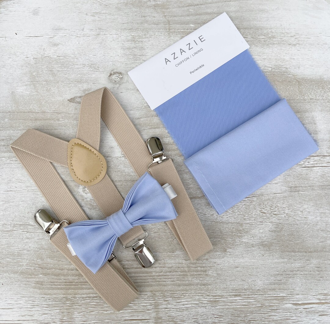 Periwinkle Bow Tie & Champagne Tan Suspenders , Khaki Braces , Men's ...
