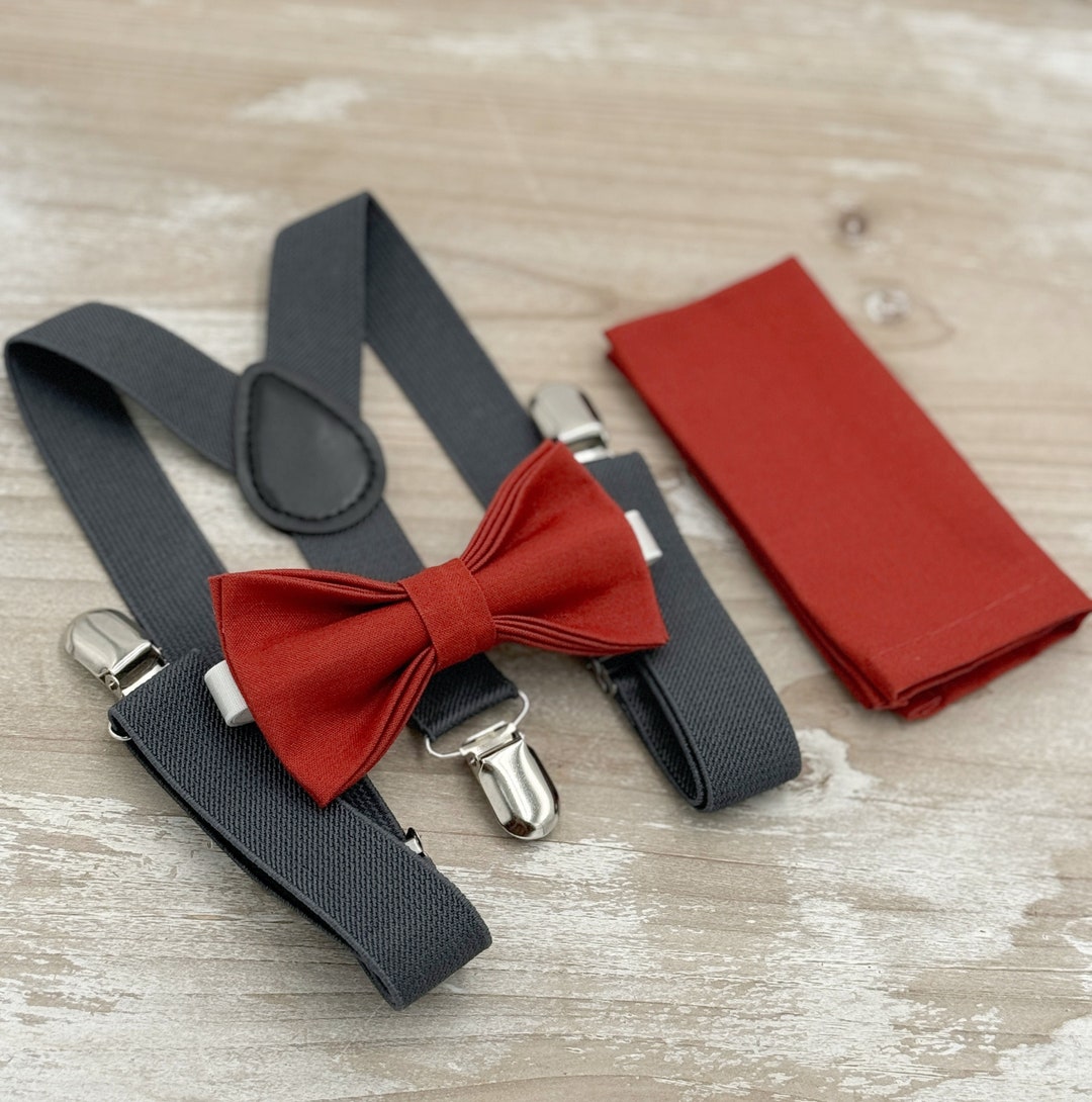 Terracotta Bow Tie & Suspenders | Cinnamon Bow | Charcoal Braces ...