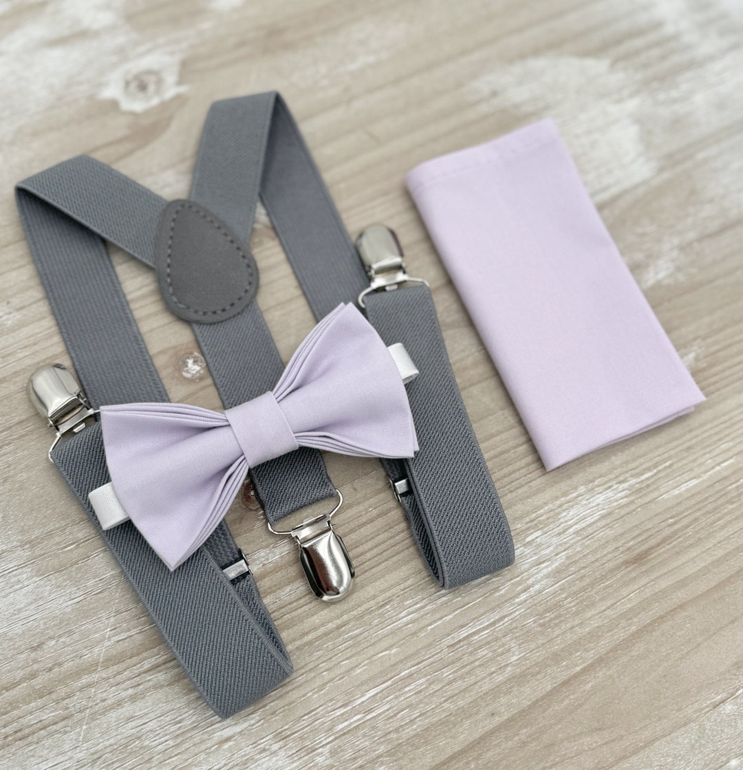 Iris Bow Tie & Suspenders | Gray Braces | Pocket Square | Ring Bearer ...