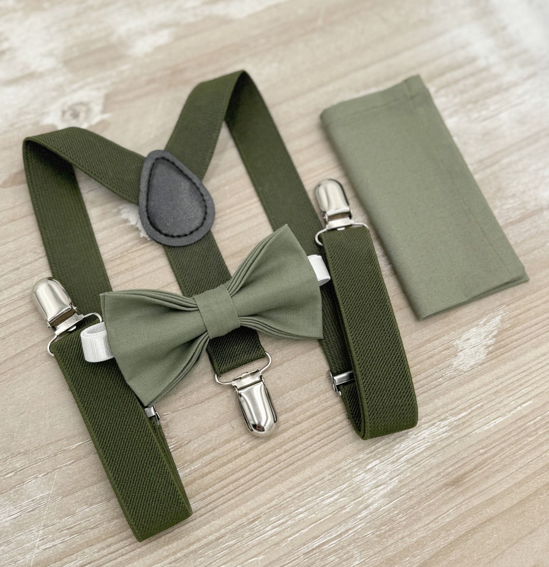 Moss Bow Tie & Olive Green Suspenders – Ring Bearer and Groomsman ...