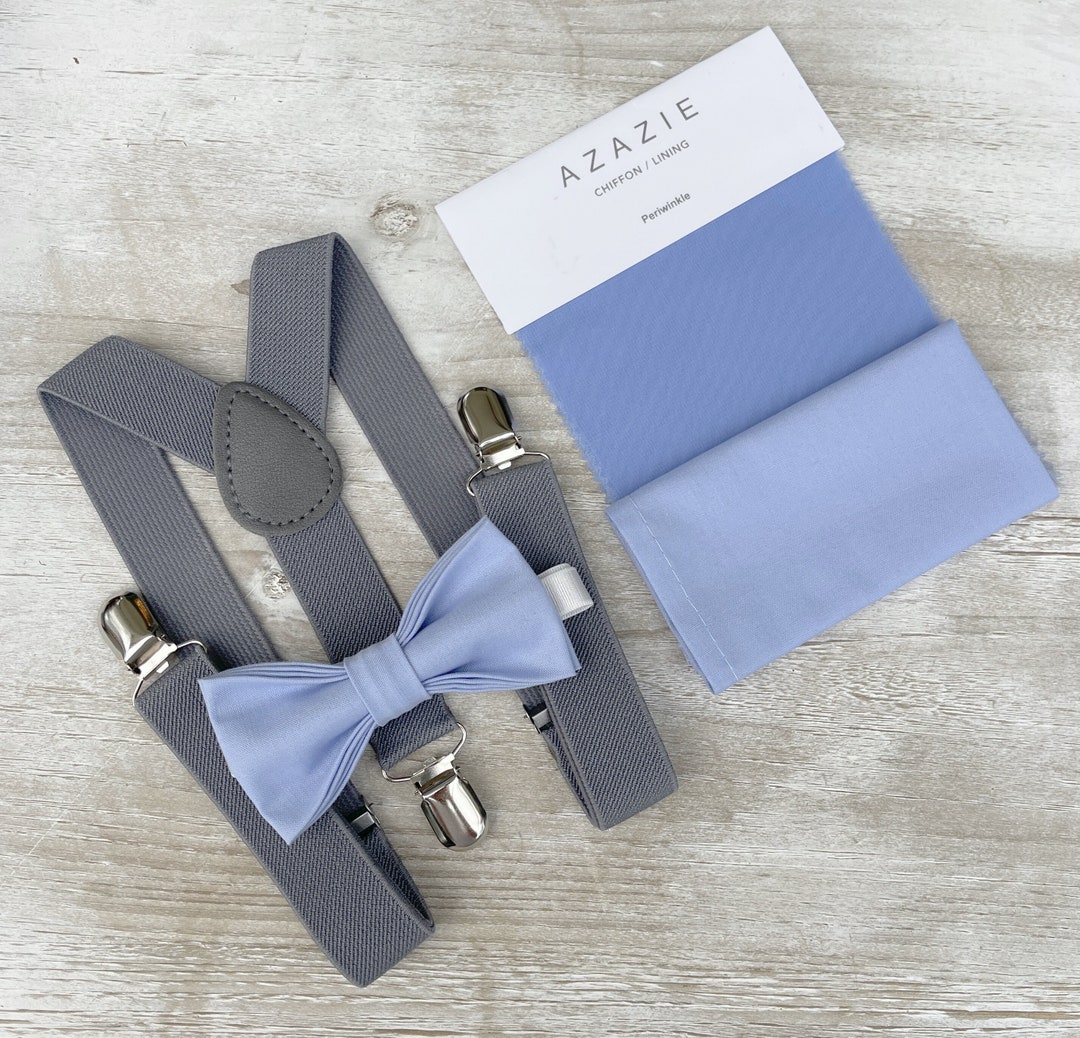 Periwinkle Bow Tie & Gray Suspenders , Groom Braces , Men's Pocket Square , Boy's Ring Bearer ...