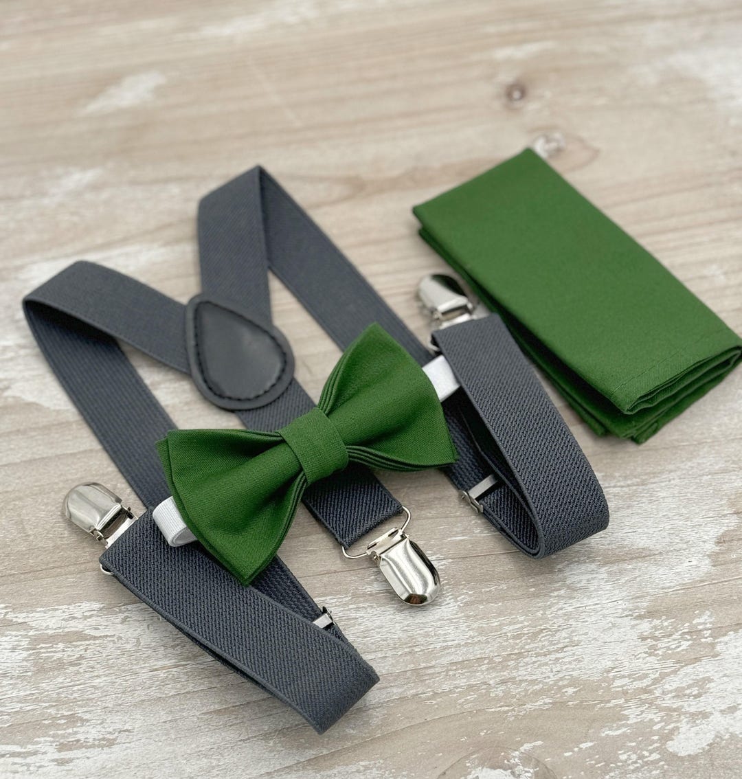 Juniper Bow Tie & Charcoal Suspenders, Pocket Square, Ring Bearer ...
