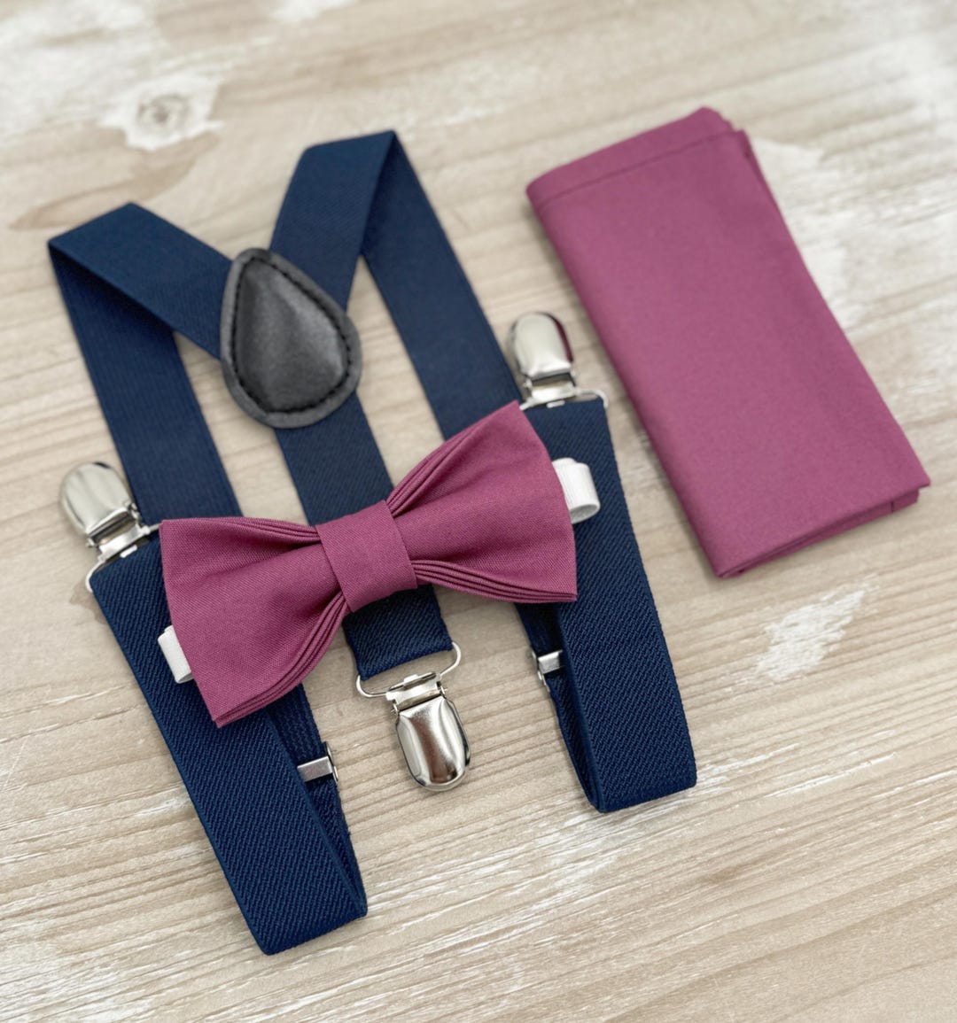Chianti Bow Tie & Suspenders | Navy Blue Braces | Mulberry Bow | Pocket ...