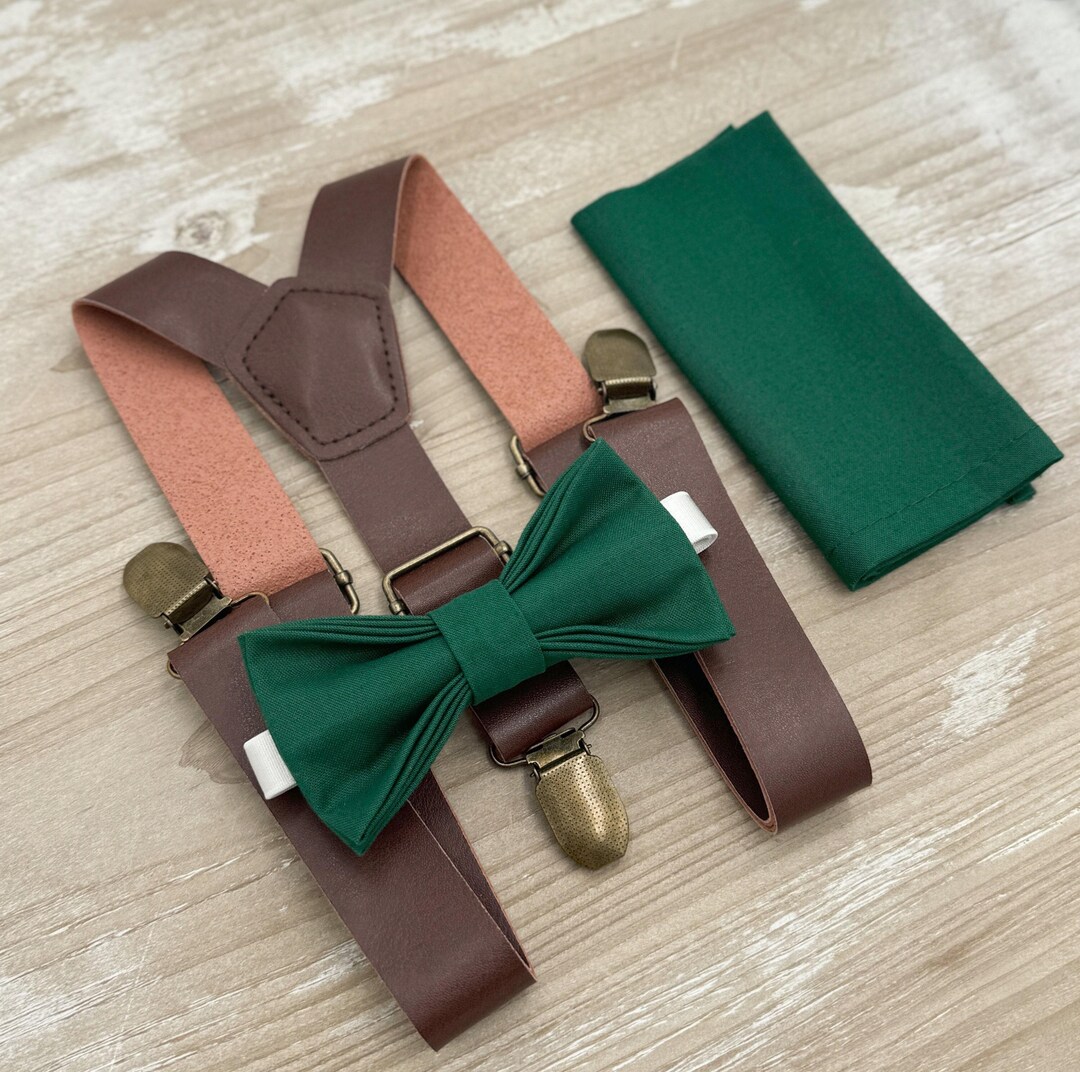 Juniper Bow Tie & Suspenders, Vegan Leather Braces, Emerald Green Bow ...