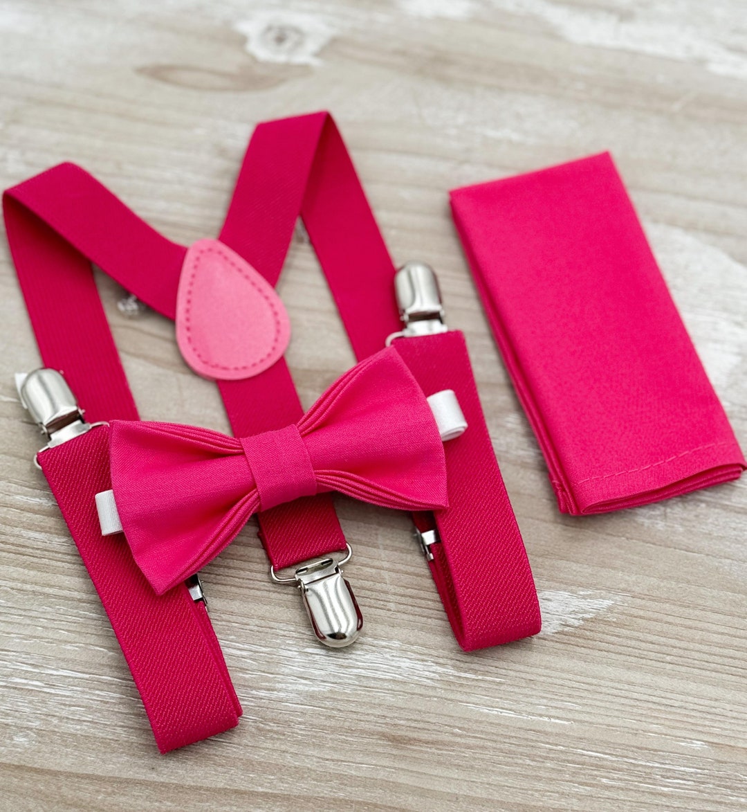 Fuchsia Bow Tie & Suspenders | Begonia Pink Bowtie | Pocket Square ...
