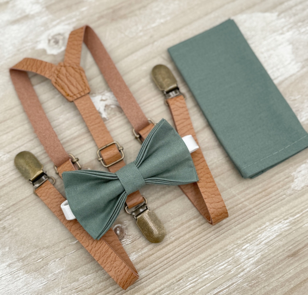 Eucalyptus Bow Tie and Suspenders – All Sizes for Men and Boys, Skinny ...
