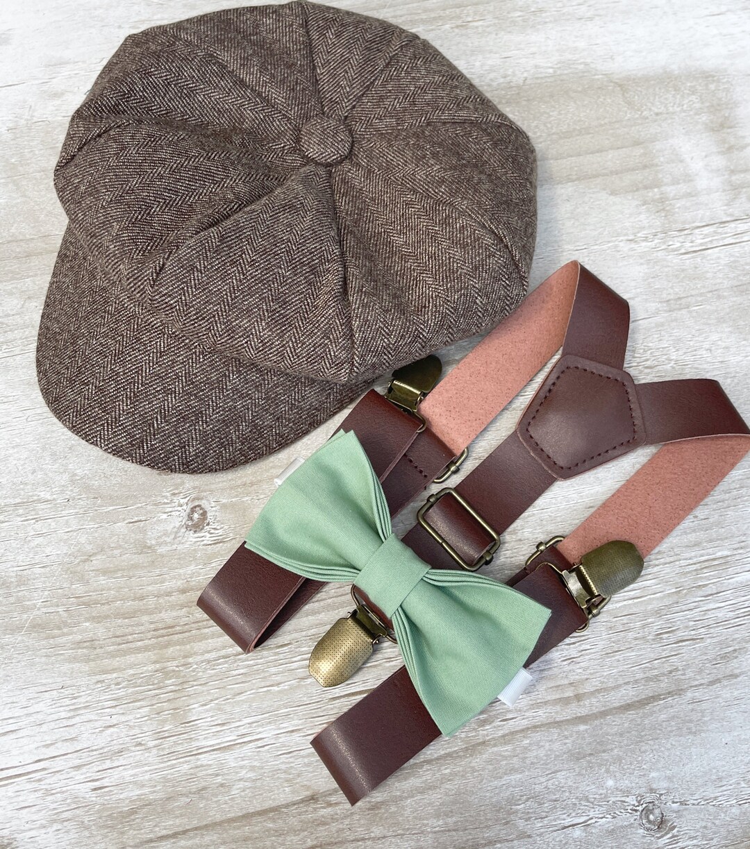 Taupe Newsboy Hat Applejack Cap Sage Meadow Green Bow Tie - Etsy UK