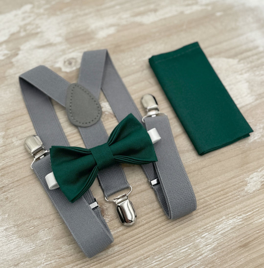Pine Bow Tie & Suspenders | Gray Braces | Gem Bow | Pocket Square ...