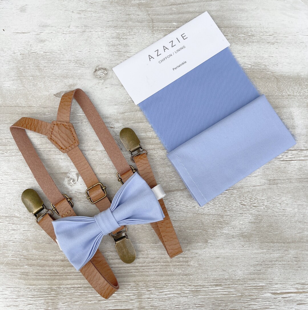Periwinkle Bow Tie & Skinny Leather Suspenders , Men's Pocket Square ...