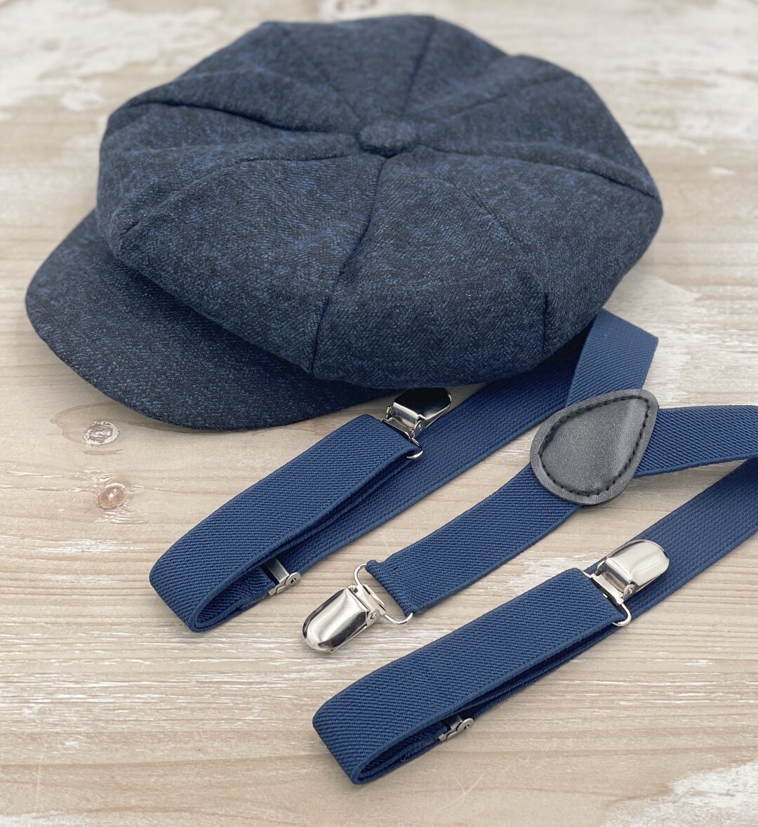 Navy Blue Newsboy Cap , Boy's Applejack Flat Hat , Marine Suspenders ...