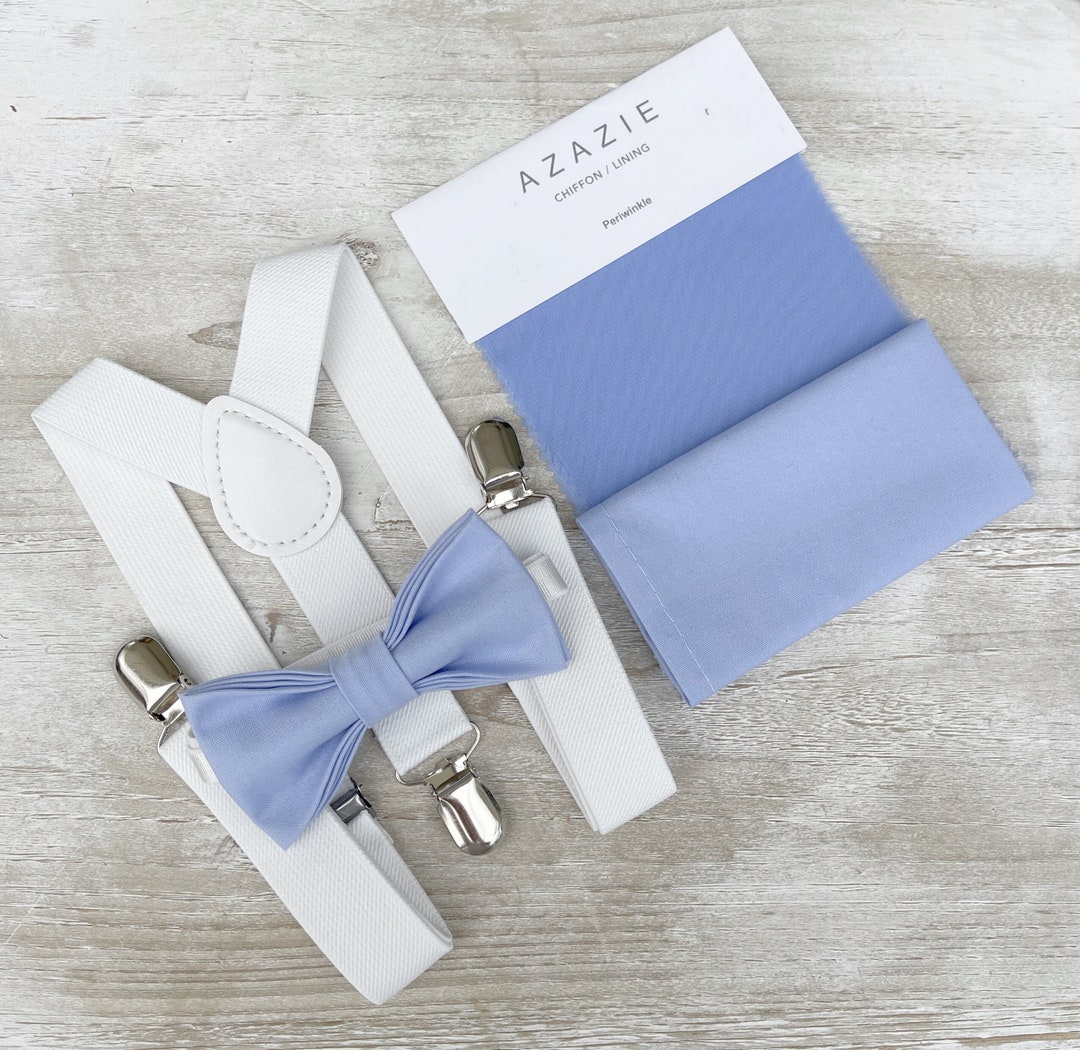 Periwinkle Bow Tie & White Suspenders , Men's Pocket Square , Boy's ...