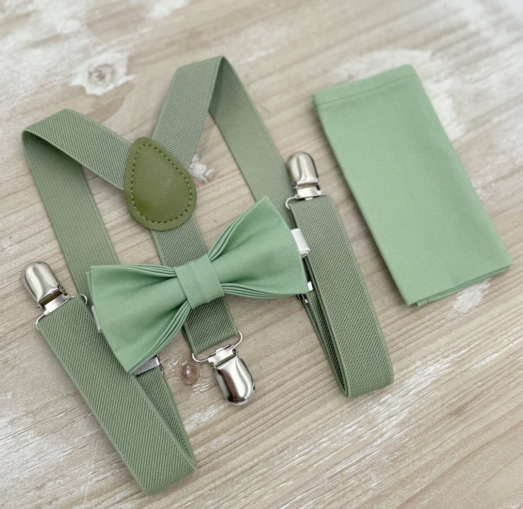 Matcha Bow Tie & Sage Green Suspenders Set - Ring Bearer and Groomsman ...