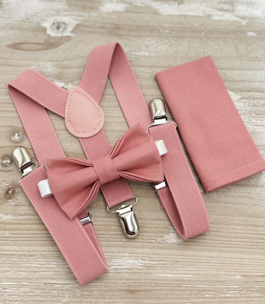 Champagne Rose Bow Tie & Suspenders Desert Coral Braces Pocket Square ...