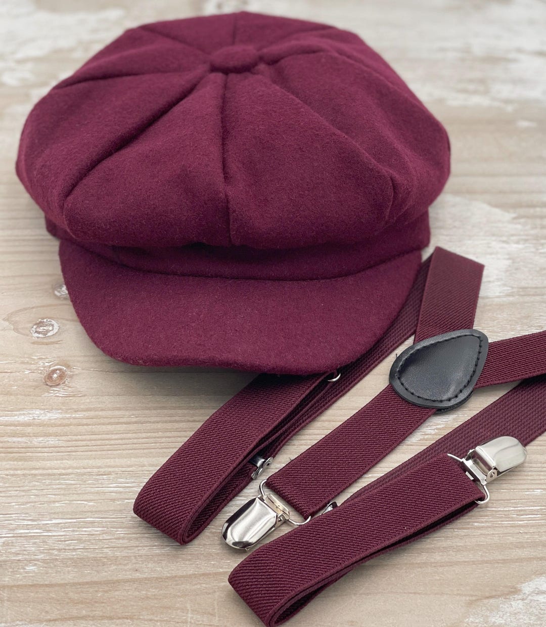 Boy's Newsboy Cap , Burgundy Applejack Flat Hat , Wine Suspenders ...