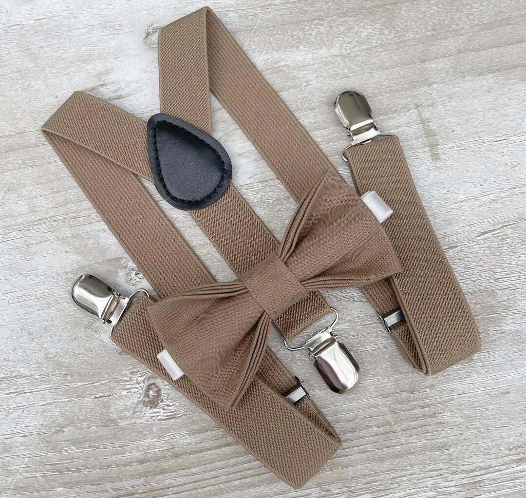Taupe Brown Bow Tie & Suspenders , Men's Bow Tie , Boy's Ring Bearer ...