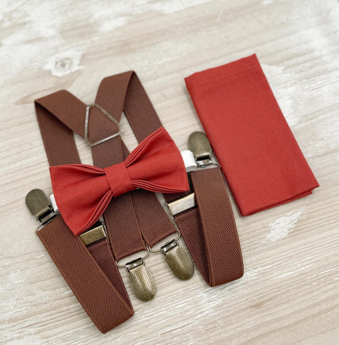 Terracotta Bow Tie & Suspenders, Brown X - Back Braces, Cinnamon Bowtie ...