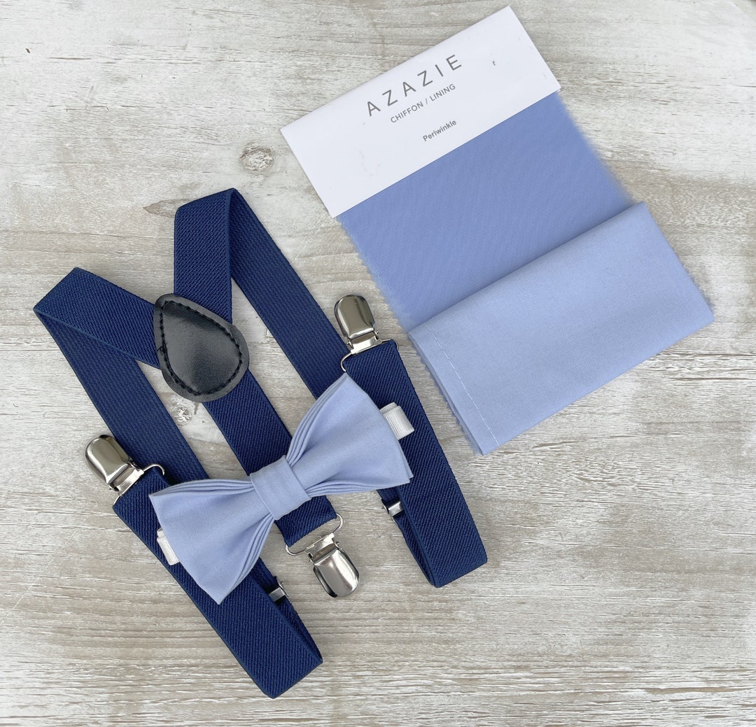 Periwinkle Bow Tie & Navy Blue Suspenders , Marine Braces , Men's ...