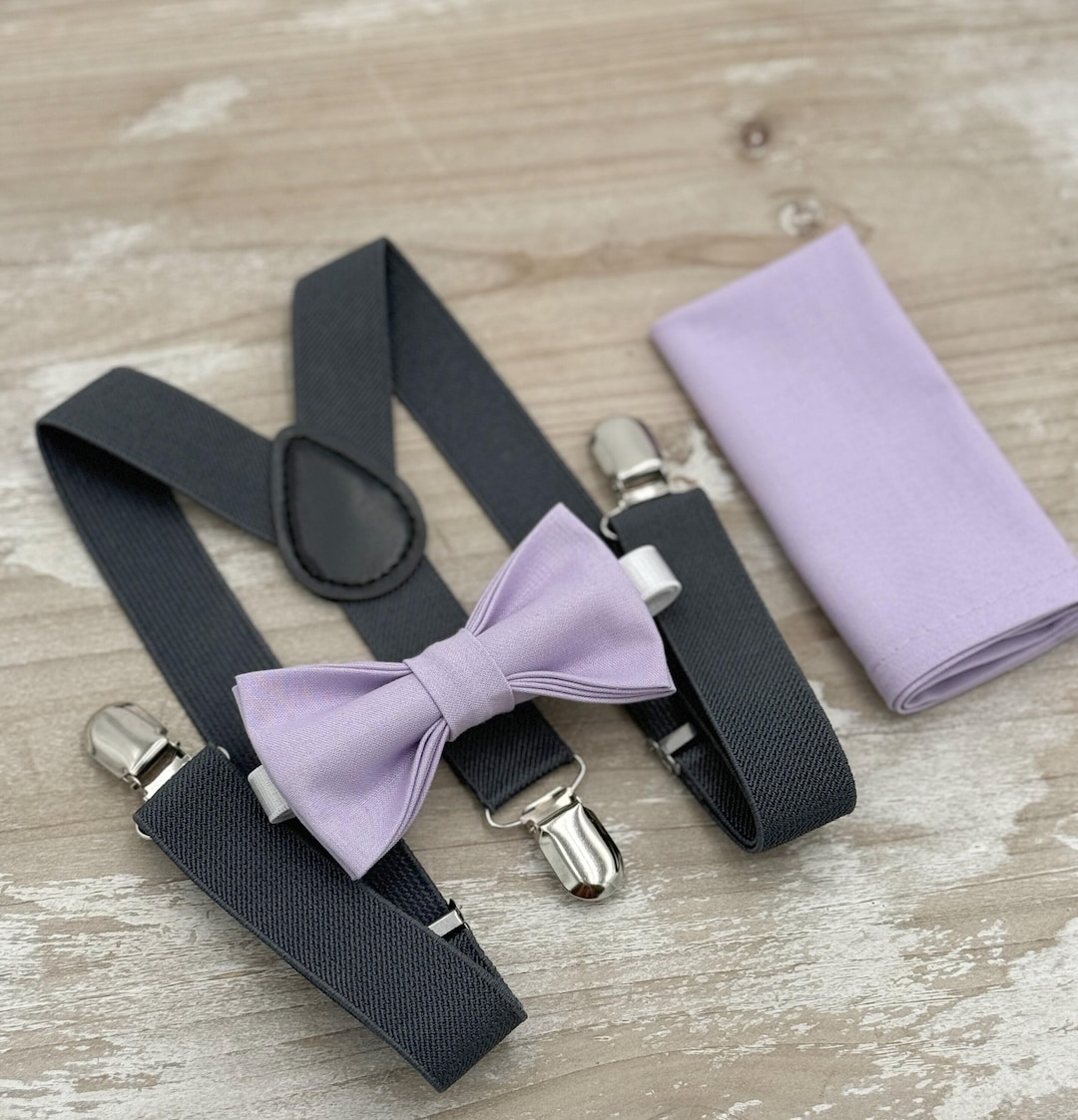 Lavender Bow Tie & Charcoal Suspenders, Pocket Square, Ring Bearer ...