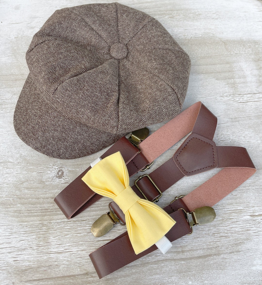 Boy's & Men's Flat Hat , Applejack Newsboy Cap , Canary Yellow Bow Tie ...