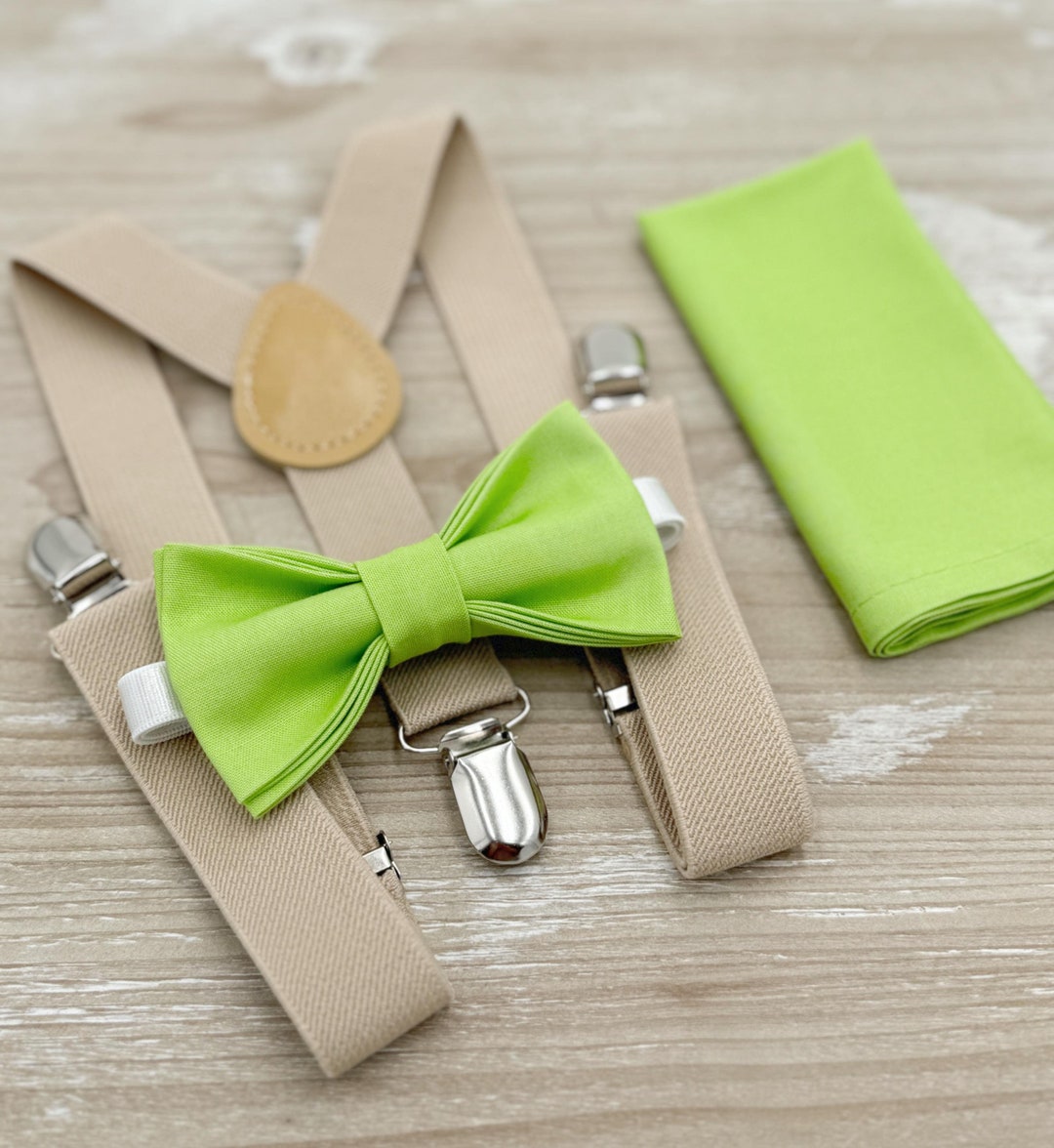 Pear Bow Tie & Suspenders | Champagne Tan Braces | Lime Green Bowtie ...