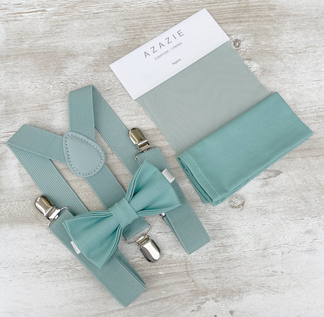 Seaglass Bow Tie & Sage Suspenders – Ring Bearer Outfit, All Sizes Baby ...