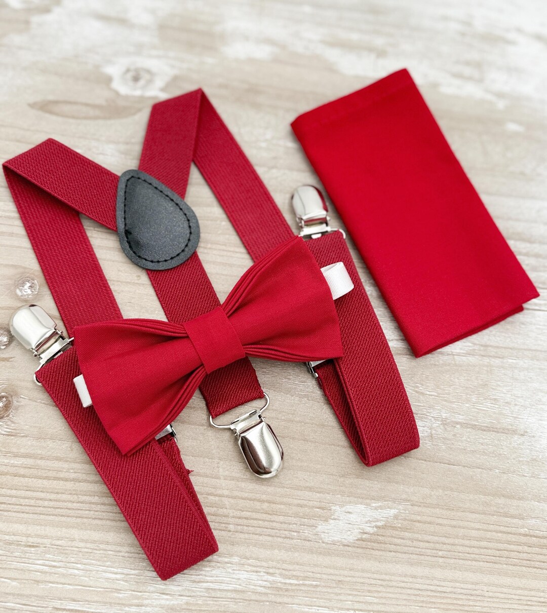 Red Bow Tie & Suspenders Set - Ring Bearer and Groomsman Outfit, Rustic ...