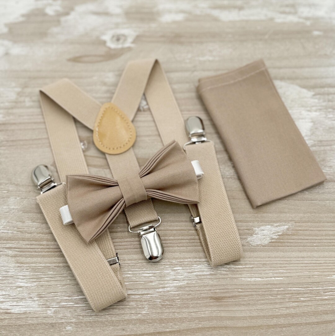 Light Taupe Bow Tie & Champagne Suspenders, All Sizes Baby to Adult ...