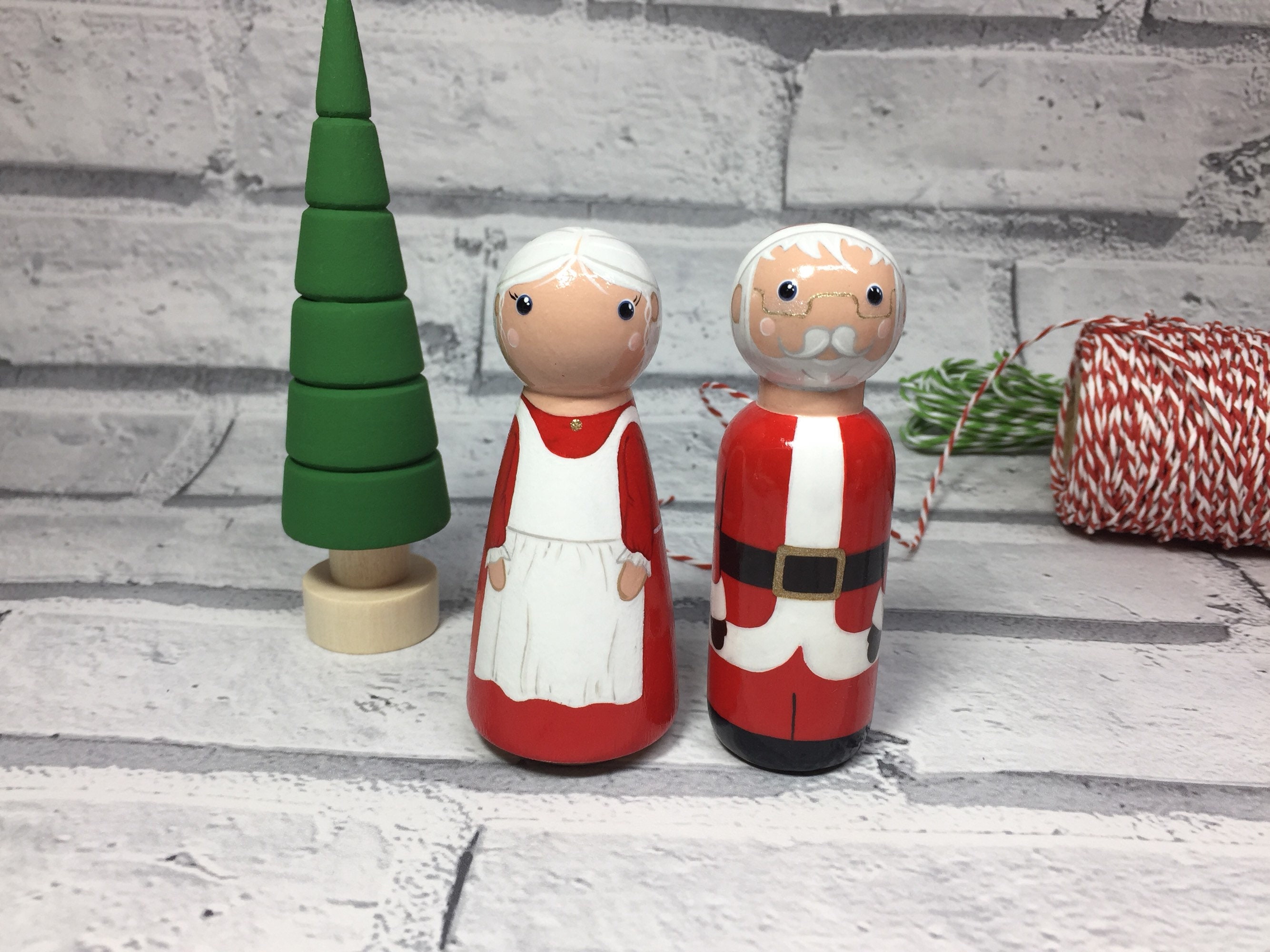 Mr & Mrs Santa Claus wooden peg doll hand painted Christmas | Etsy