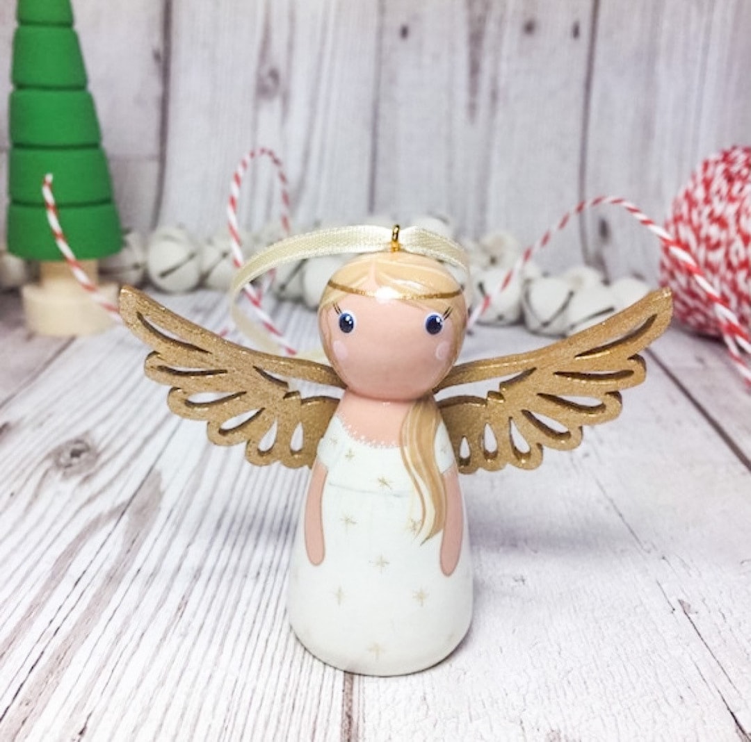 Christmas Angel Wooden Peg Doll Decoration - Etsy