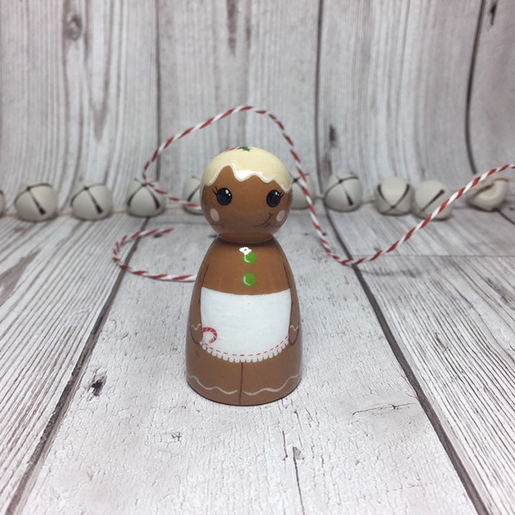Christmas gingerbread wooden peg doll decoration. Cake | Etsy