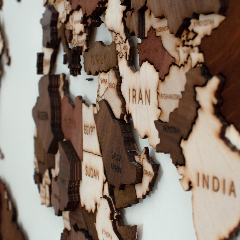 3D Wooden World Map - Etsy
