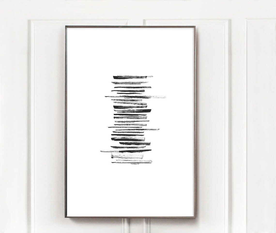 Thin Narrow Ink Stripes Wall Art Black White Minimalist - Etsy