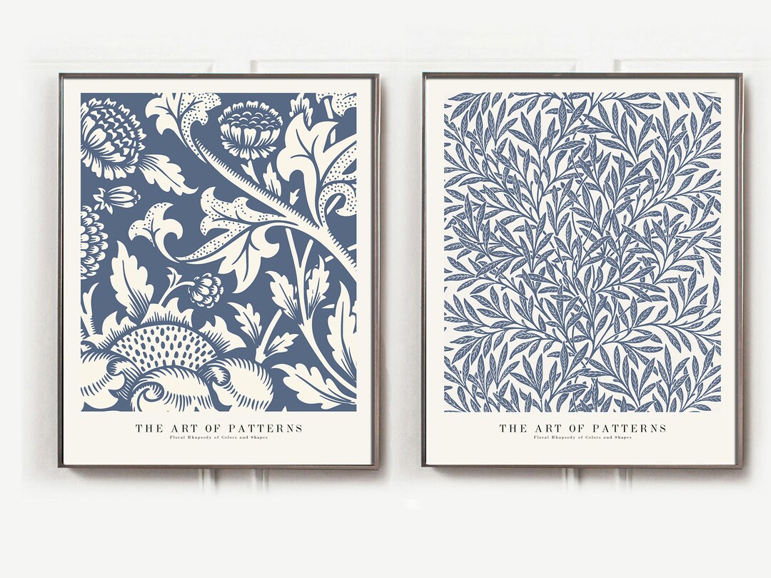 Blue Floral Prints, Set of 2 Flower Prints, Living Room Art Set ...