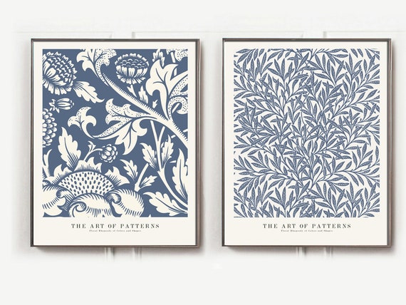 Blue Floral Prints Set of 2 Flower Prints Living Room Art - Etsy