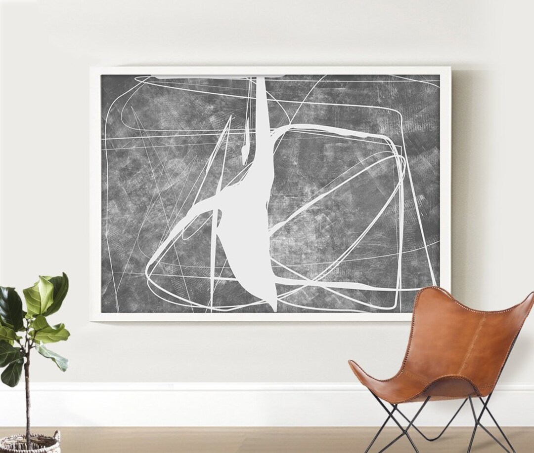 Abstract Painting Print, Gray Art Print, Large Wall Art, Scandinavian ...