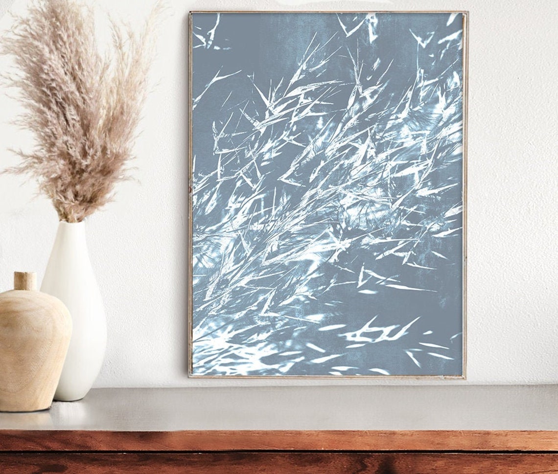 Blue Wall Art Dusty Blue Print Abstract Art Botanical Art - Etsy