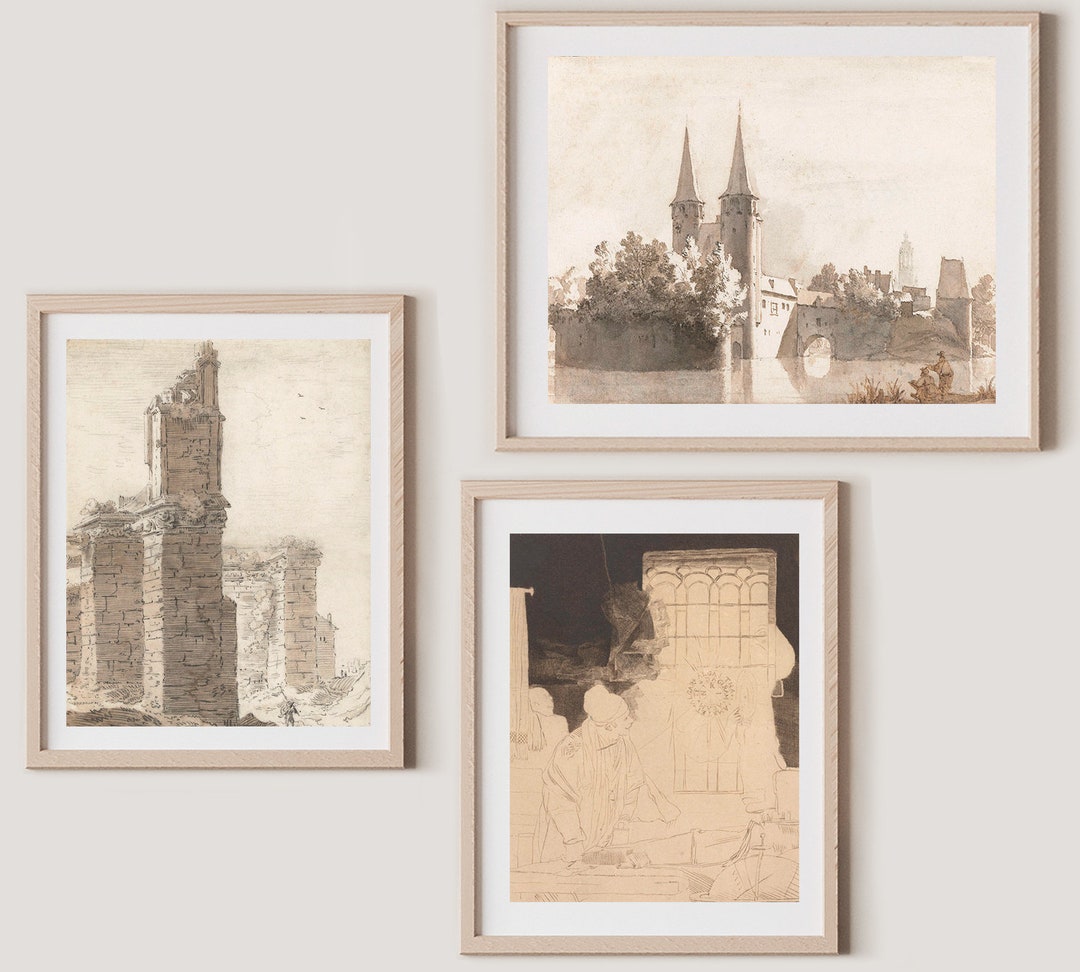 Antique Drawings, Vintage Art Prints, Set of 3 Prints, Antique ...