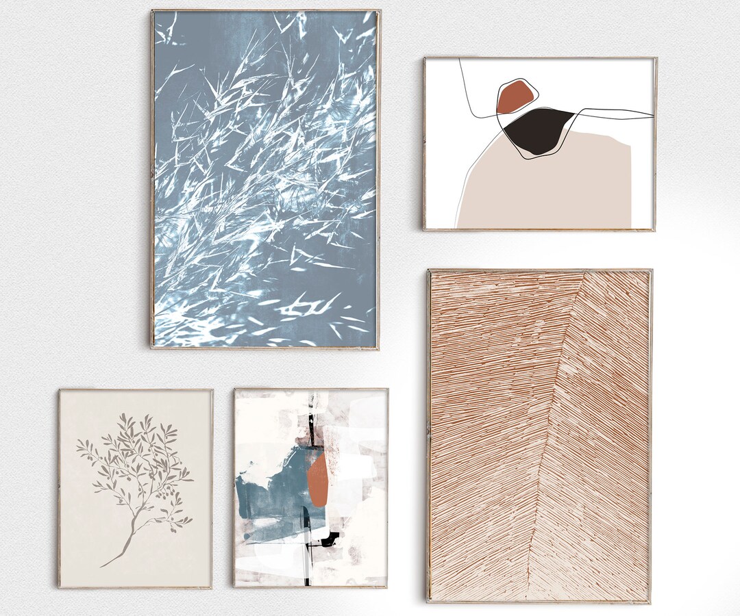 Gallery Wall Set of 5 Prints, Printable Wall Art, Abstract Art, Living ...