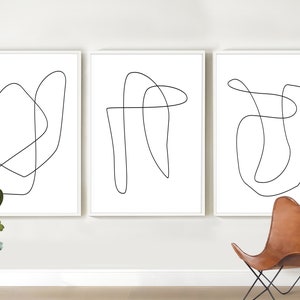 Minimalist One Line Art Print Set of 3 Prints Abstract Line - Etsy