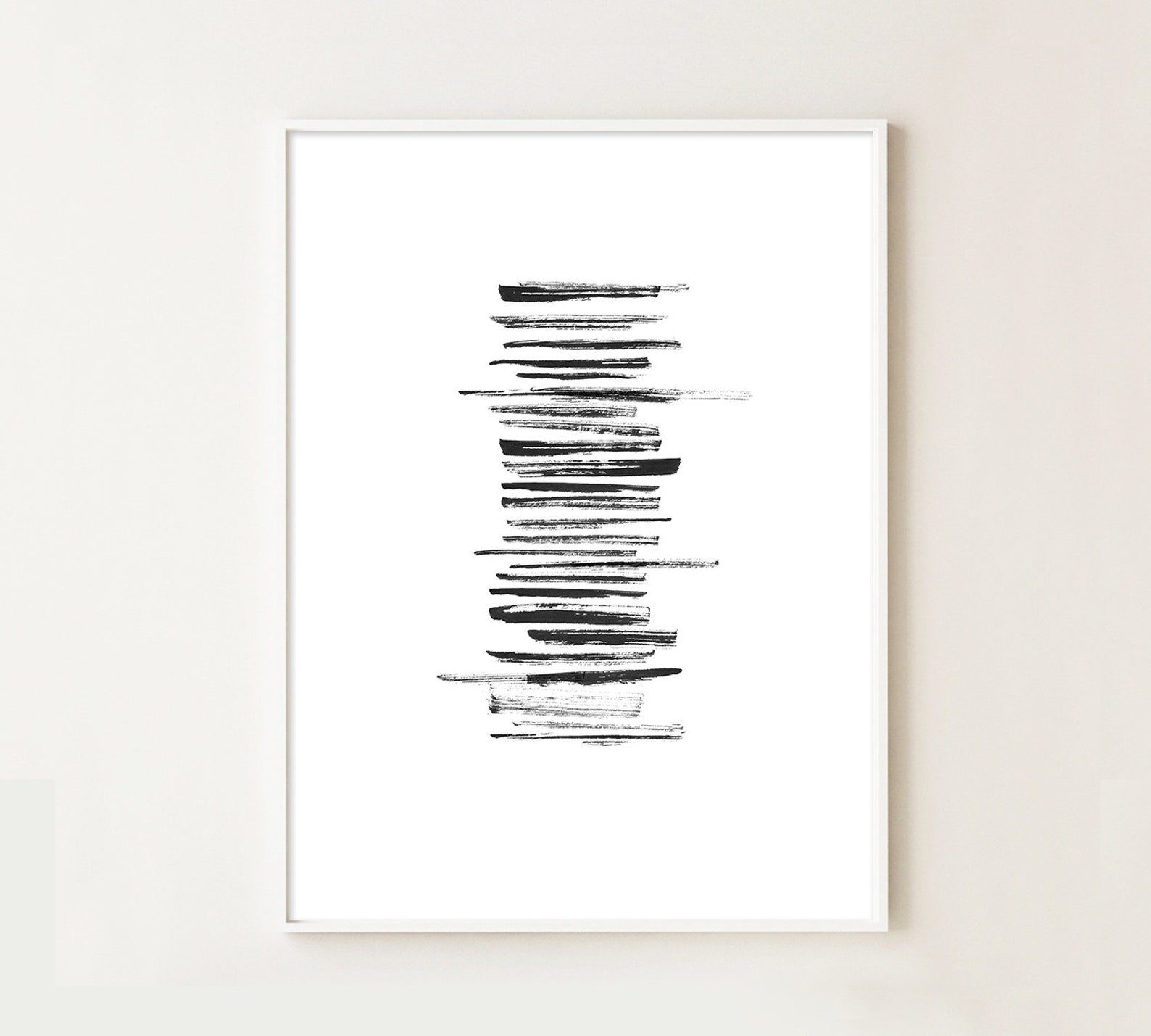 Thin Narrow Ink Stripes Wall Art Black White Minimalist - Etsy