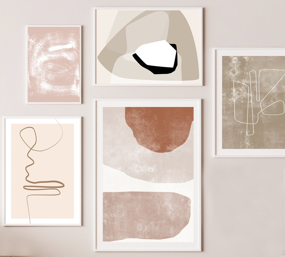 Abstract Art Set of 5 Prints Gallery Wall Set Beige Gray - Etsy