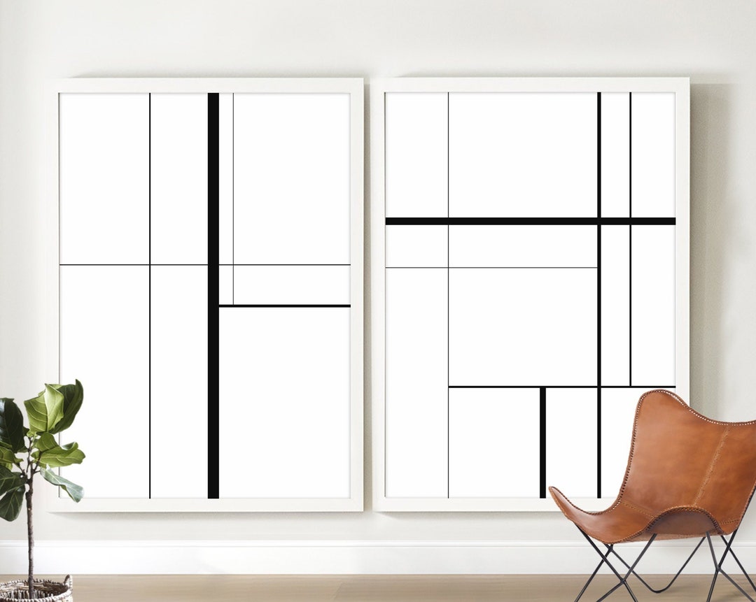 Set of 2 Prints, Line Art Print, Minimal Art, Geometric Print, Abstract ...