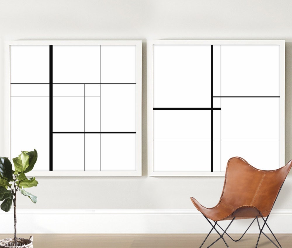 Set of 2 Prints Geometric Wall Art Line Art Print | Etsy