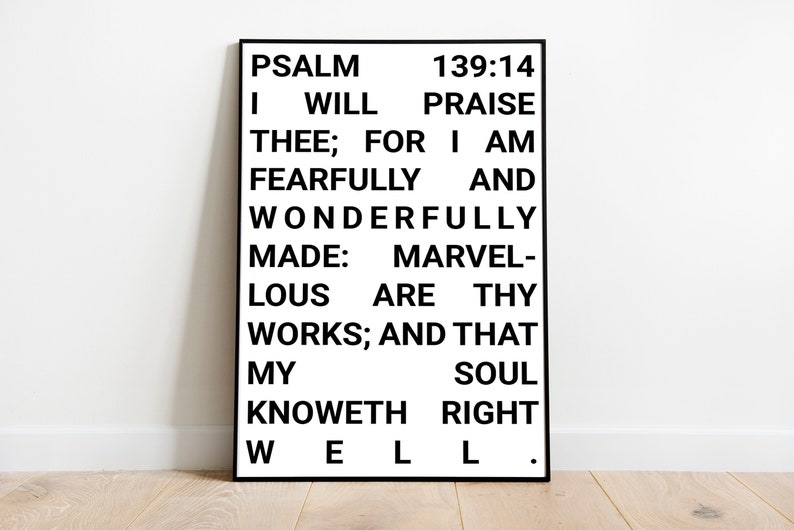 Printable Bible Verse 'psalm 139:14' Wall Art - 5 Different Poster ...