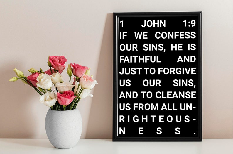 Printable Bible Verse '1 John 1:9' Wall Art - 5 Different Poster Sizes ...