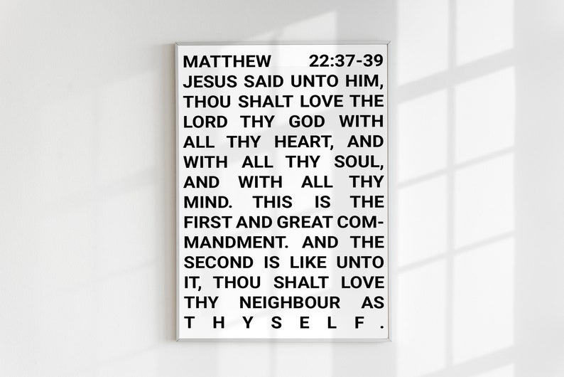 Printable Bible Verse 'matthew 22:37-39' Wall Art - 5 Different Poster ...