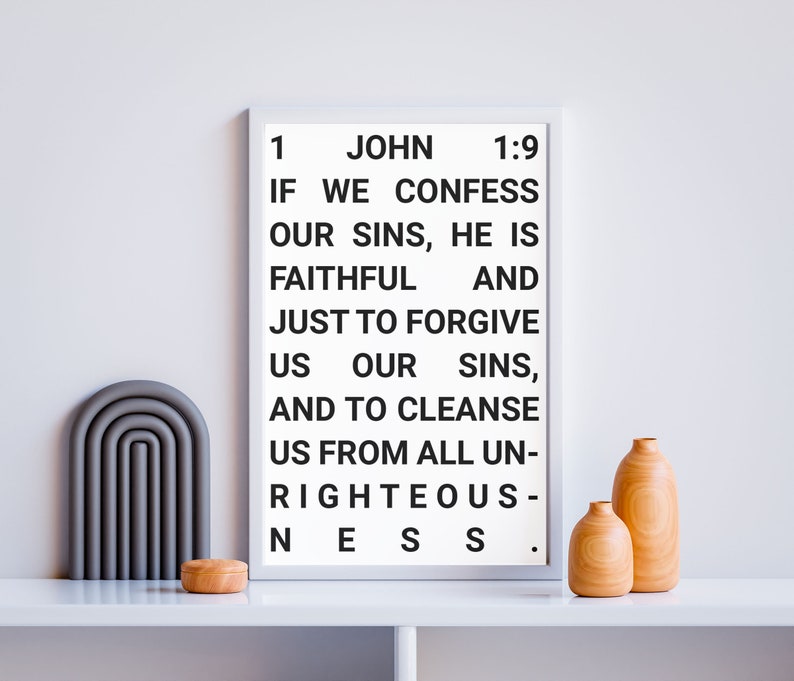 Printable Bible Verse '1 John 1:9' Wall Art - 5 Different Poster Sizes ...