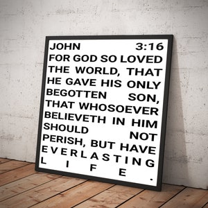Printable Bible Verse 'john 3:16' Wall Art - 5 Different Poster Sizes ...