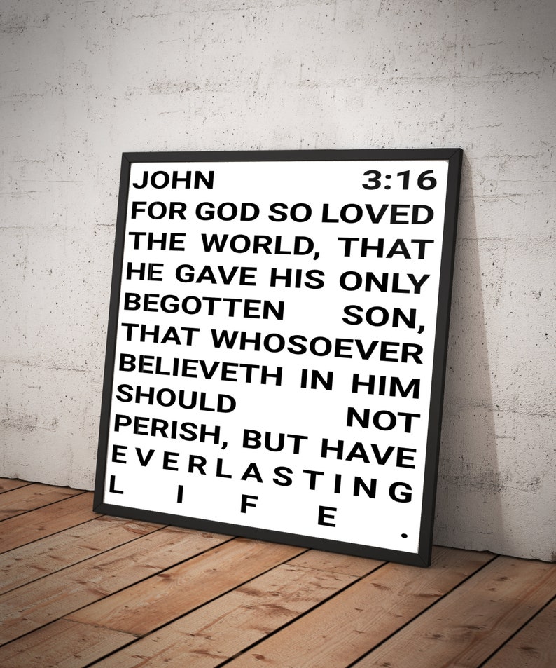 Printable Bible Verse 'john 3:16' Wall Art - 5 Different Poster Sizes ...