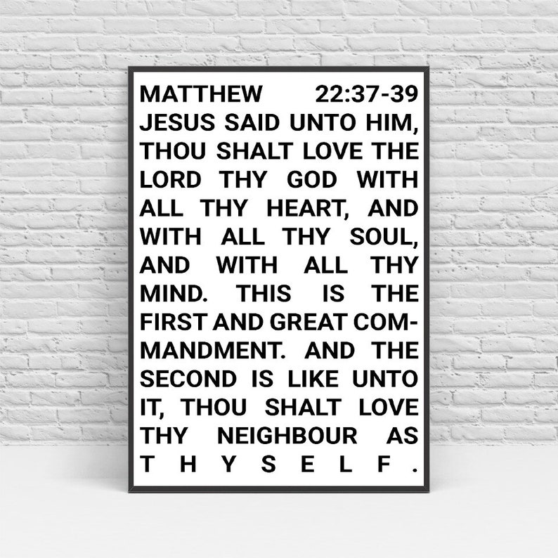 Printable Bible Verse 'matthew 22:37-39' Wall Art - 5 Different Poster ...
